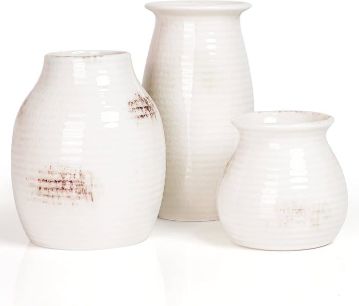 (Lot de 3) Petit Vase Blanc Ceramique - Vase Blanc Design Décoratif ...