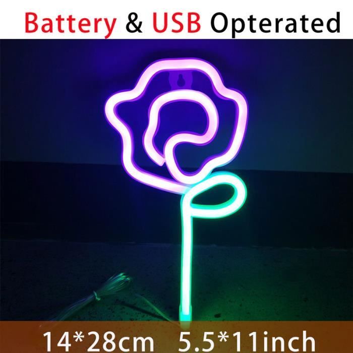 Rose3-violet - Enseigne Néon Lumineuse Rose USB en LED de Décoration ...