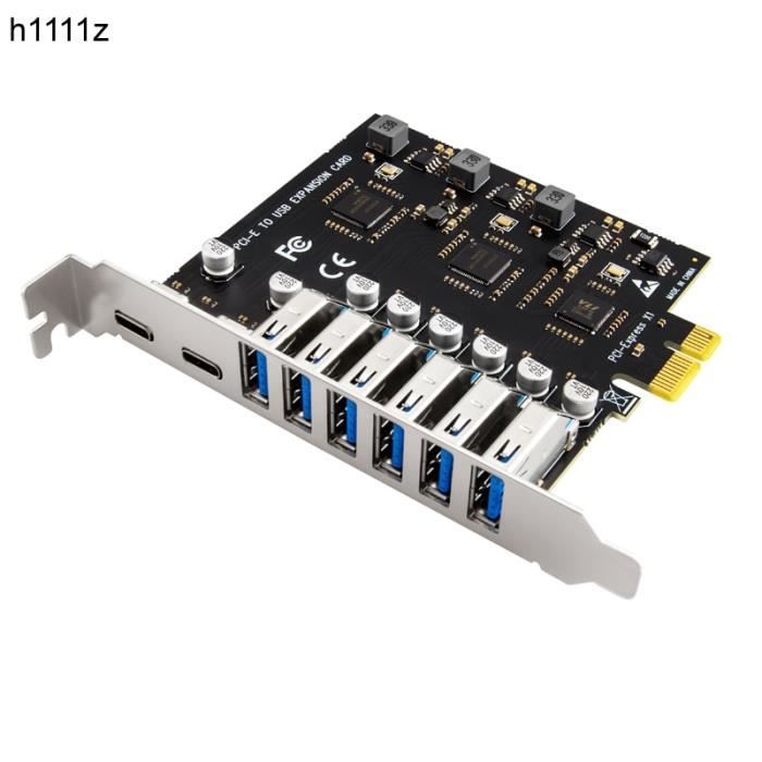 Carte USB 3.2 PCIe X1 à USB Gen1 5Gbps 8 ports (6 USB A + 2 Type C ...