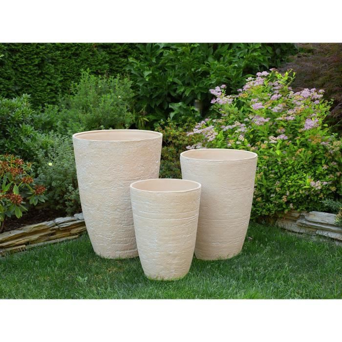 Beliani - Petit cache-pot beige en pierre en forme de vase CAMIA ...