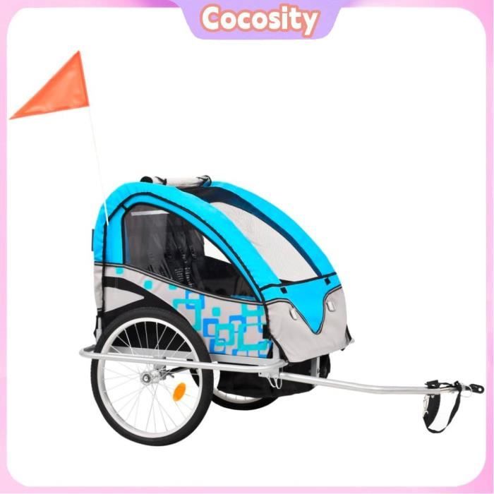 Cocosity Remorque de vélo et poussette 2-en-1 bleu et gris ...