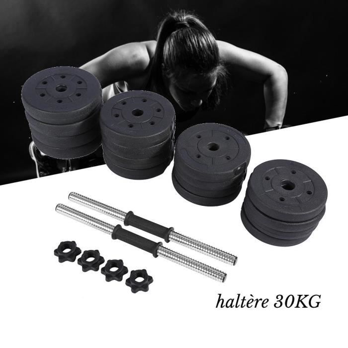 MIL Haltères Musculation Gym Entraînement 30KG réglables de 16PCS Disques en Fer durable -PT21 ...