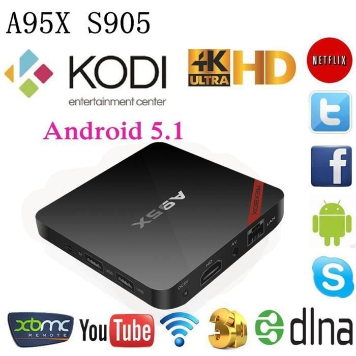 Boîtier multimédia 4k Amlogic S905 quad core android 5.1 boîte de smart ...