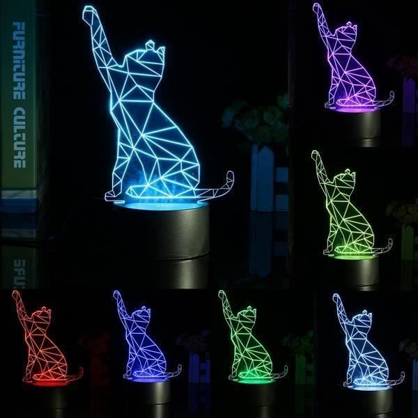 Tianyi-Lampe de table d'illusion de chat 3D led usb 7 couleur veilleuse lumière - Cdiscount Maison