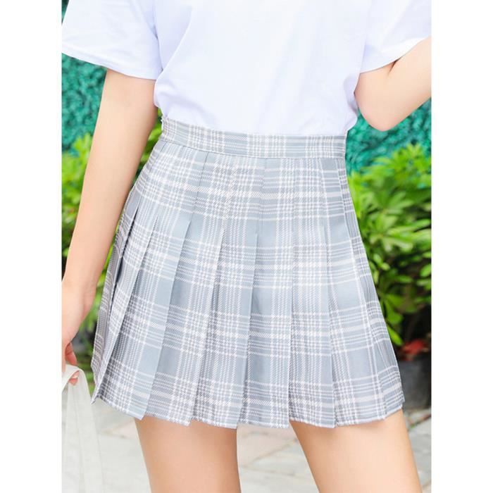 JUPE,Mini jupe plissée pour femmes taille haute couleur unie mode ...