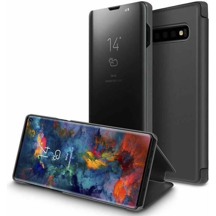 Coque Galaxy S10 PLUS (S10+) Rabat Transparent Support Noir - Cdiscount ...