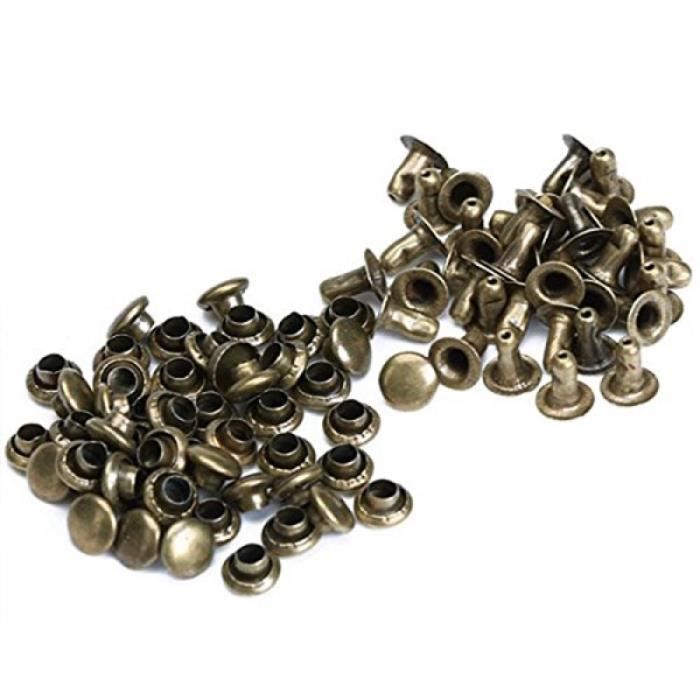 100 ensembles de rivets en laiton antiques ronds de 6mm, goujons ...