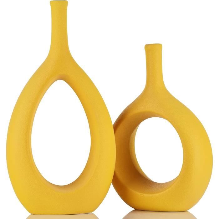 Jaune Vase Ceramique,Lot de 2 vases Jaune,Vase de Fleurs en céramique ...