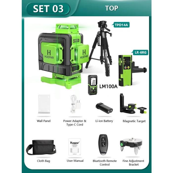 Niveau Laser Vert, Projection de 16 Lignes, Fonctionnement à Distance ...