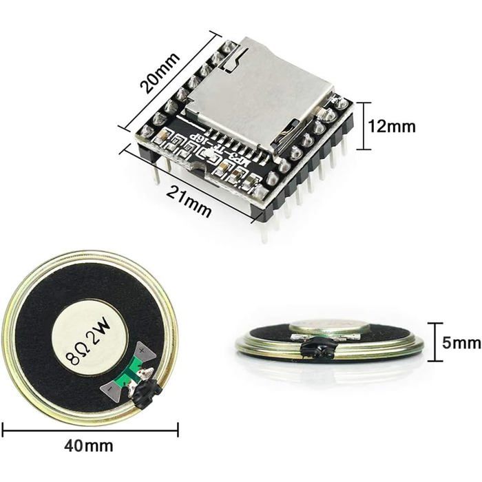 Mini MP3 DFPlayer Player Module avec Haut-Parleur Ronde 2W 8Ohm pour ...