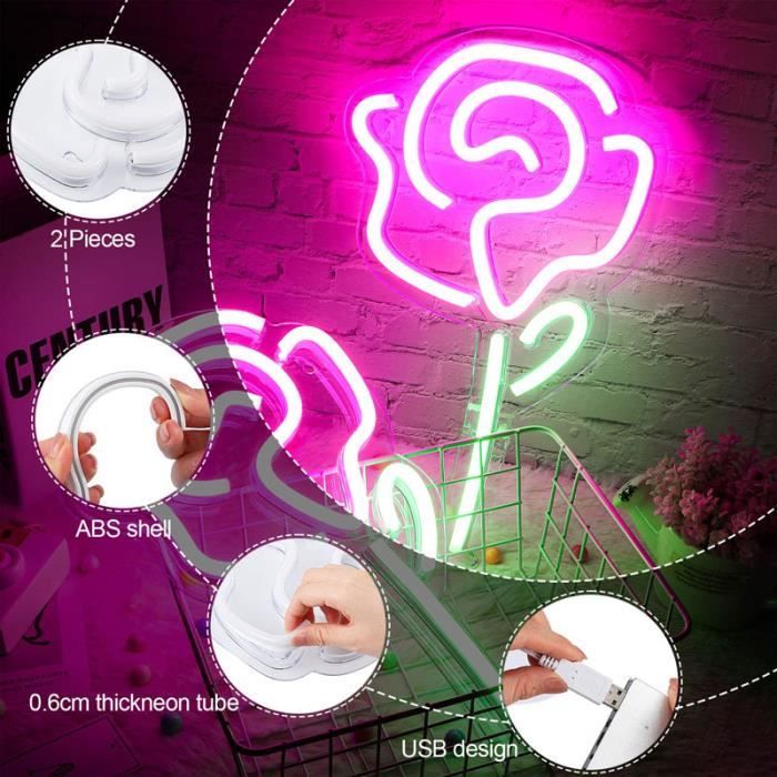 Rose3-violet - Enseigne Néon Lumineuse Rose USB en LED de Décoration ...