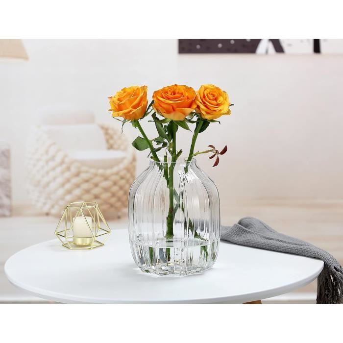 Grand vase en verre transparent nervuré - 21 cm Vases décoratifs pour ...