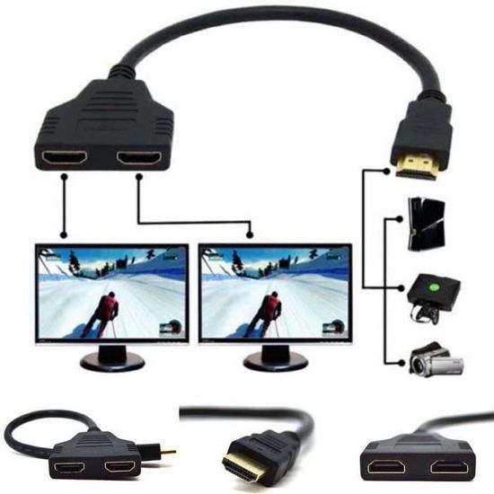 Adaptateur Prise HDMI Mâle vers Double HDMI Femelle Multiprise hdmi ...