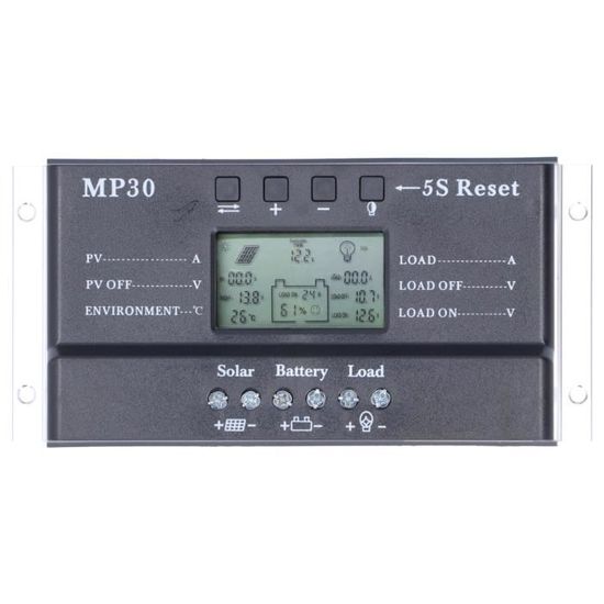 GOTOTOP Contrôleur de charge de panneau solaire Contrôleur de charge solaire 30A 12/24V LCD ...