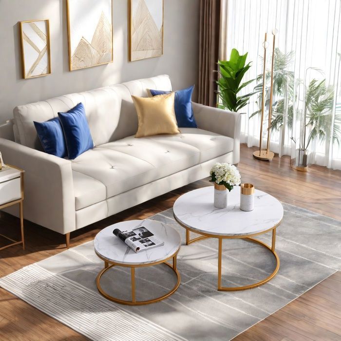 Table basse gigogne ronde - AmbraLiving - Lot de 2 - Plateau en marbre ...