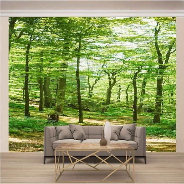 Papier Peint Intissé Trompe L'Oeil Vert Plantes Forêt Paysage ...