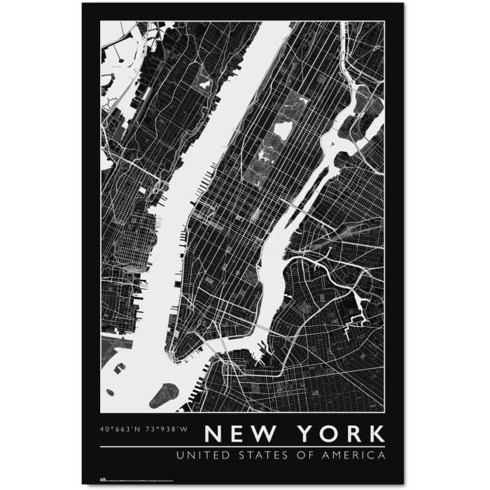 Poster Officiel De La Carte De La Ville De New York – 91 X 61,5 Cm ...