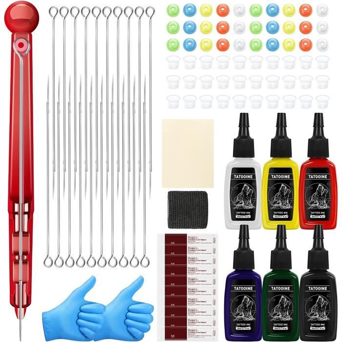 Poke and Stick Tattoo Kit DIY, Hand Stick Tattoo Poke Pen Set, Kit de tatouage manuel avec gants ...
