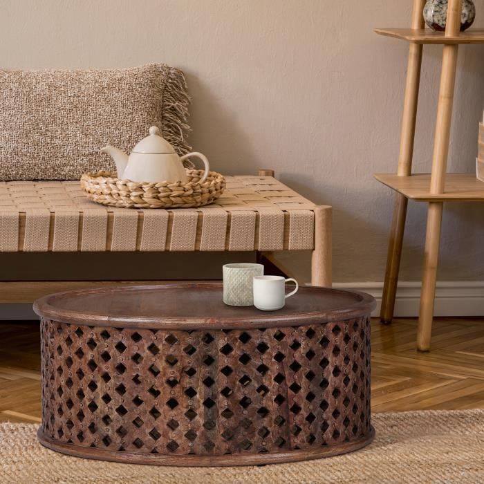 WOMO-DESIGN Table Basse Orientale Düsseldorf Ronde Marron Ø75x35 cm ...