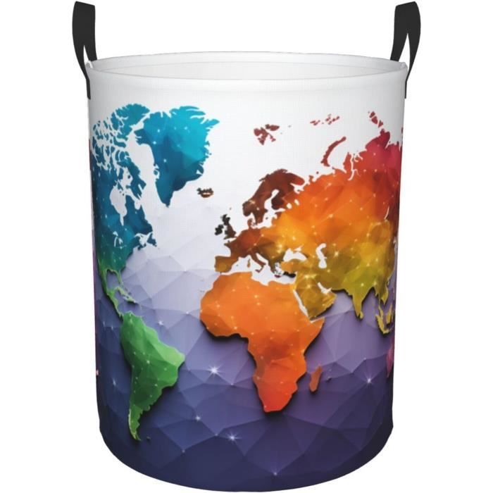 Panier À Linge Coloré Avec Imprimé Carte Du Monde - Panier À Linge ...