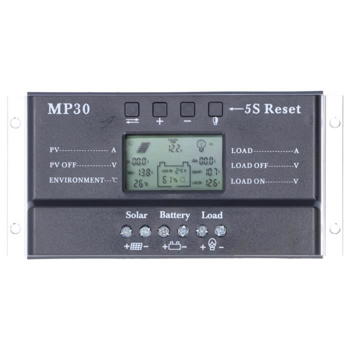 GOTOTOP Contrôleur de charge de panneau solaire Contrôleur de charge solaire 30A 12/24V LCD ...