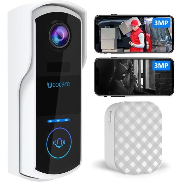 3Mp Fhd Sonnette Sans Fil Avec Camera, Visiophone Sans Fil Avec ...