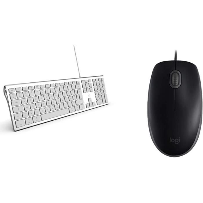 Clavier Mac Filaire + 2 Hubs Usb Intégré & Logitech B110 Souris Filaire ...