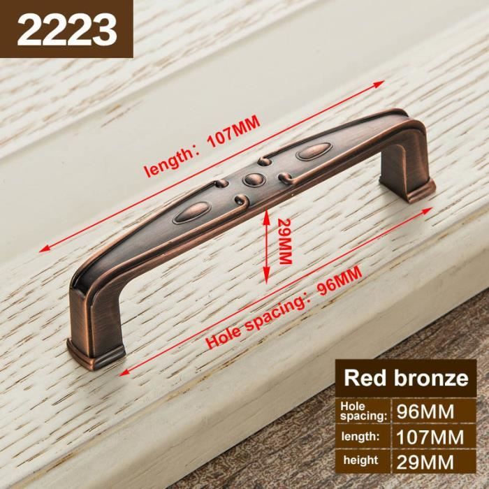 POIGNEE DE MEUBLE, 2223-96mm--Poignée en Bronze rouge, boutons de porte ...