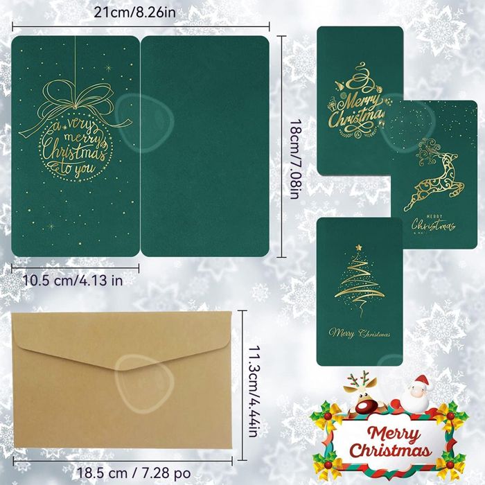 Cartes de noël 18 x 10,5 cm lot de 4 avec enveloppe carte de noël ...