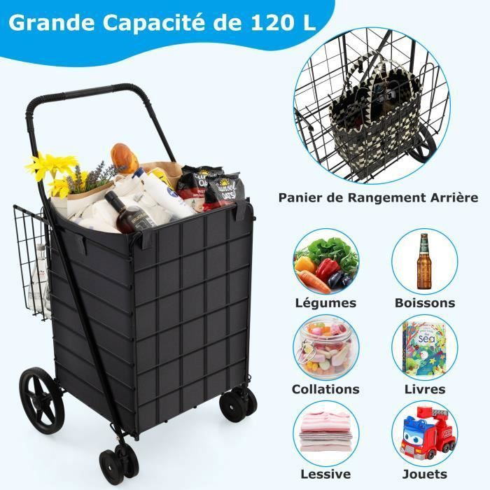Chariot de Courses COSTWAY-2 Panier (100L+22L)-Sac en Oxford ...