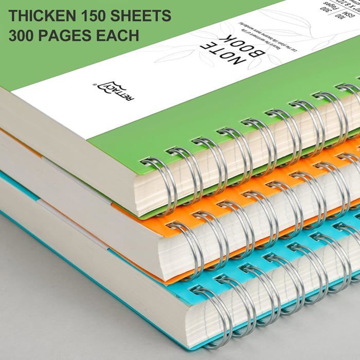 Bloc-Notes A4, Cahiers À Spirales, 300 Feuilles/150 Pages Pour Écrire ...