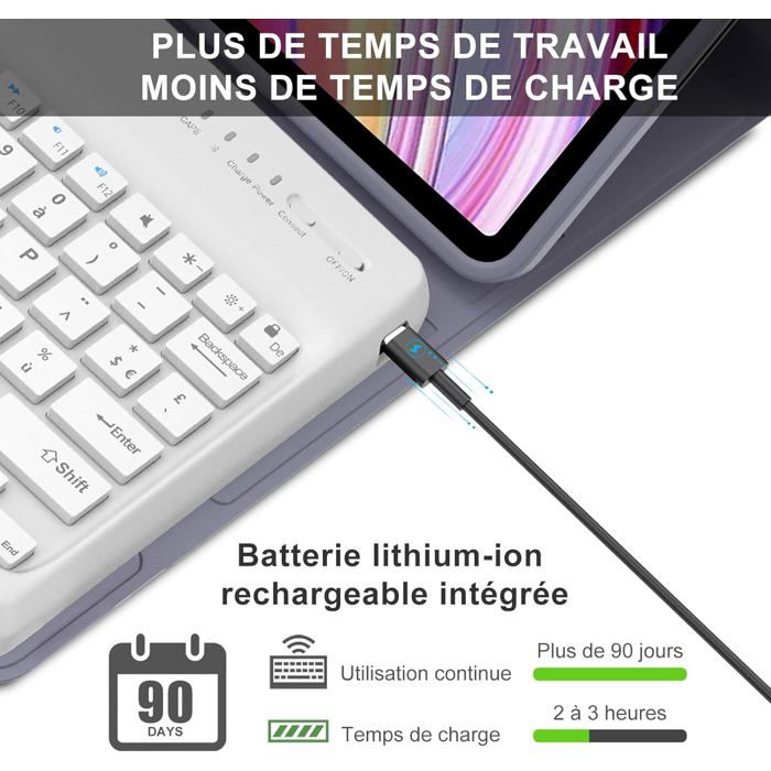 Clavier sans fil amovible - SUTEO - Azerty - Bluetooth - Lavande ...