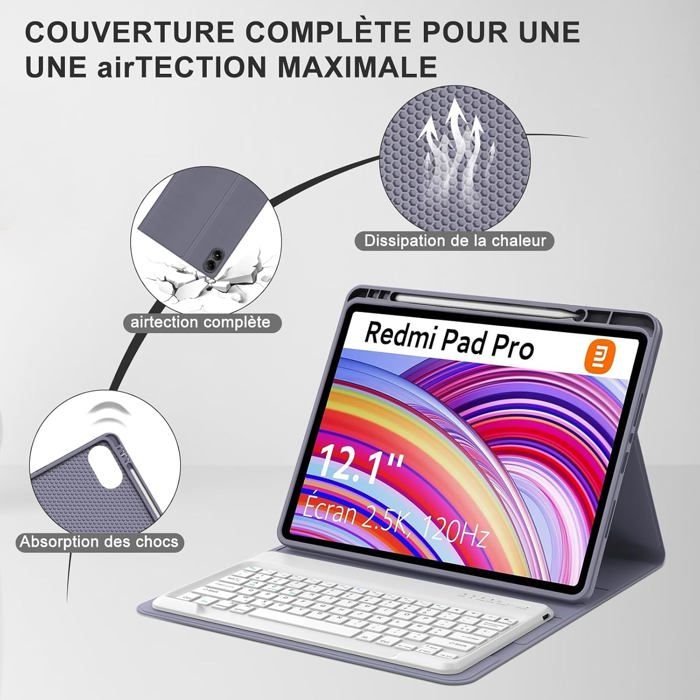 Clavier sans fil amovible - SUTEO - Azerty - Bluetooth - Lavande ...