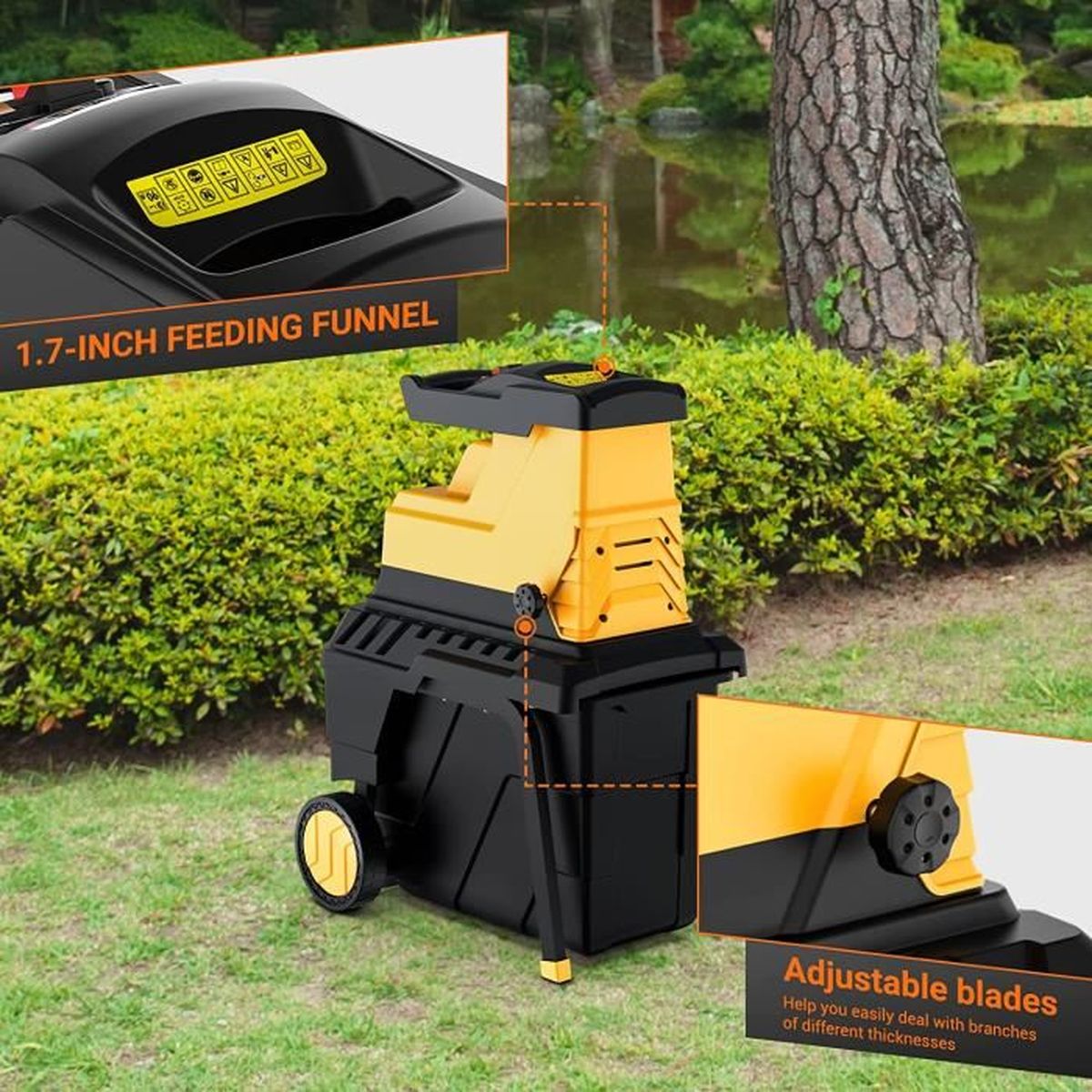 Broyeur de végétaux électrique 2800W PWS01B - bac 60L - Cdiscount Jardin