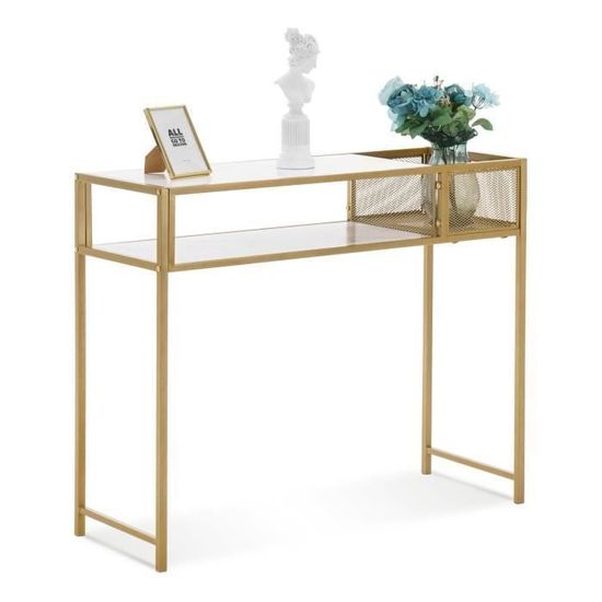 M MCombo Table console étroite 2276 en bois, pied métallique, marbre ...
