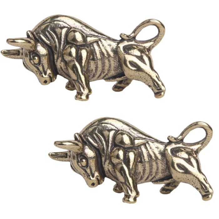 Lot de 2 figurines de taureau en laiton, statues et sculptures de vache, pendentif de vache ...