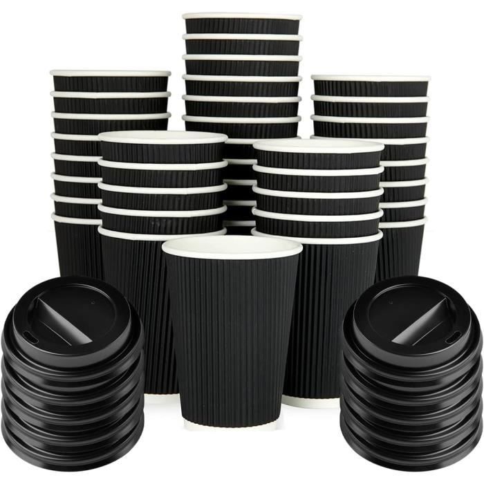 Lot De 100 Gobelets À Café Noirs Avec Couvercles | Jetables À Triple ...
