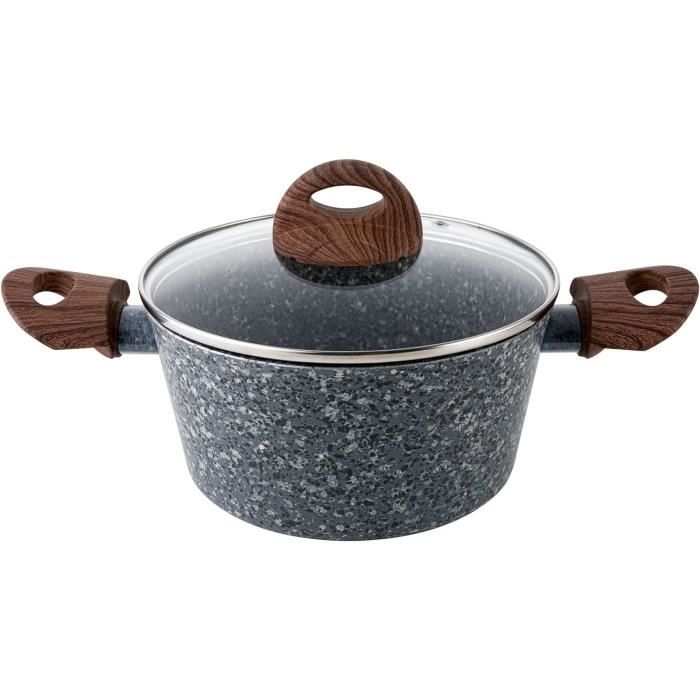 Florina Granite Grande Casserole Induction 28cm, 6,1 L, Aluminium, Couvercle en Verre ...