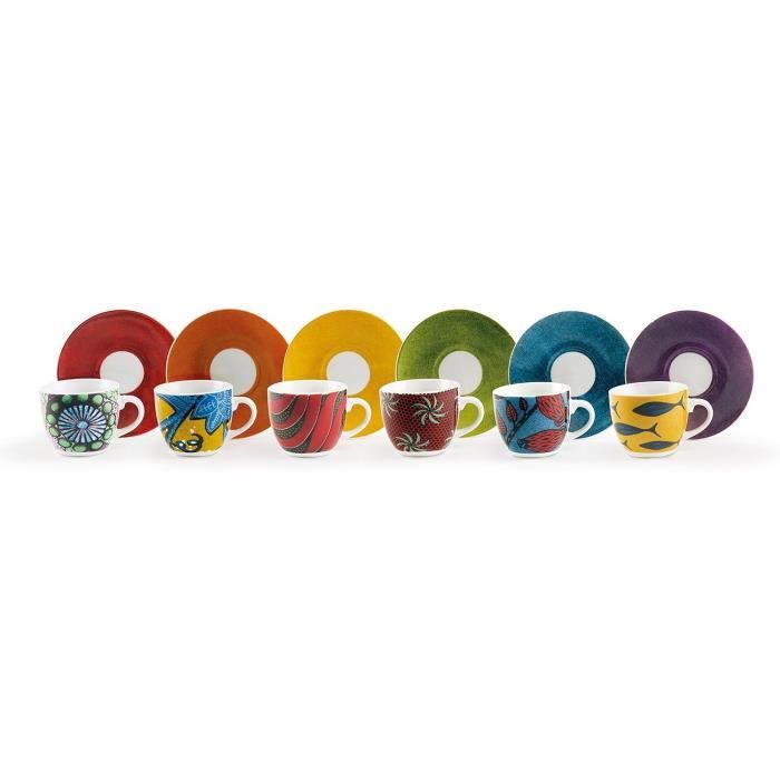 Lot de 6 tasses à café avec soucoupe 90 ml, Porcelaine, Multicolore ...