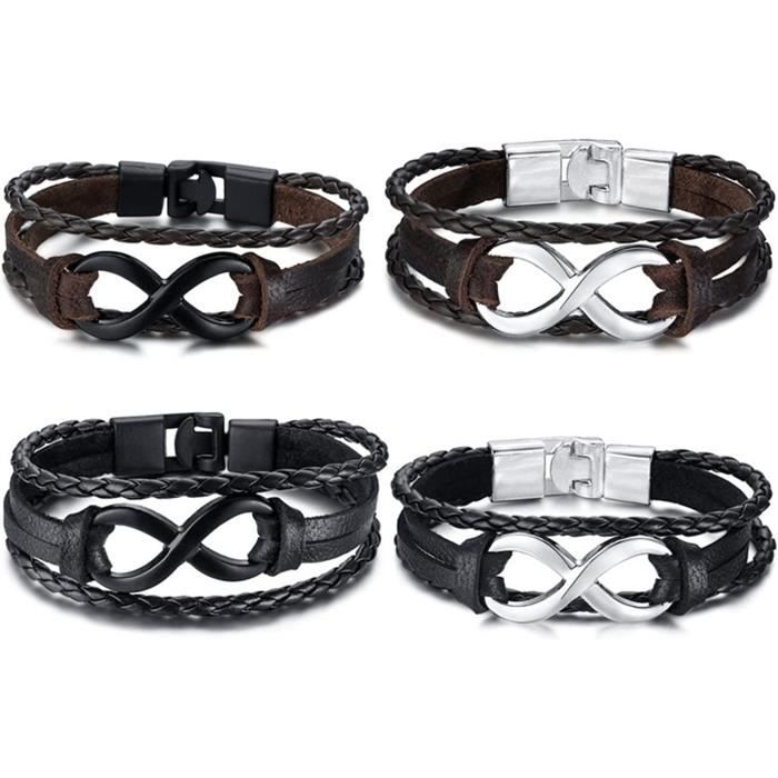Bracelet for Men Le Noir,Bracelet Jonc Homme Bracelet Tressé en Cuir PU ...