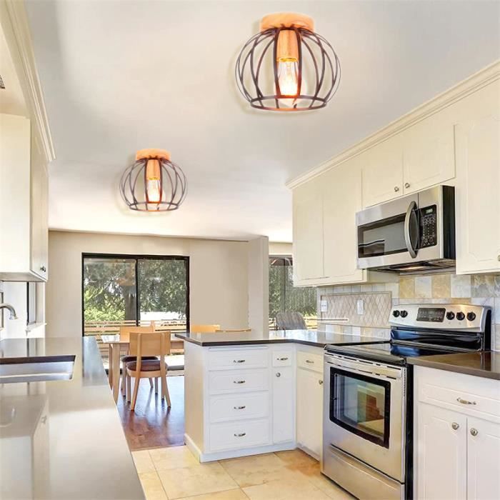 Yowei Lot de 2 Plafonnier Vintage en Fer Couloir Noir,Lampe Plafonnier ...