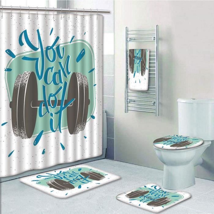 Afficher Haltère Inspiration You Can Do It Phrase 5 pièces rideau de douche tapis de bain ...