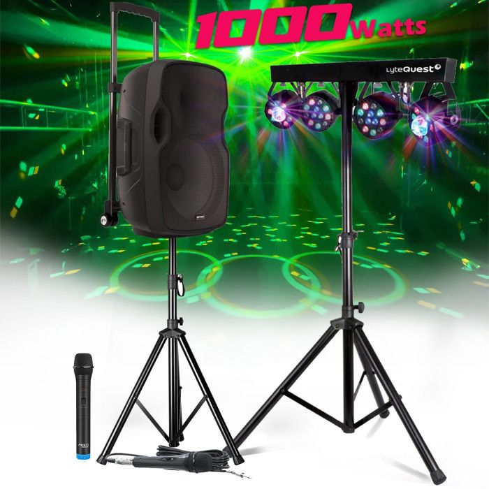 Enceinte Active Gemini 1000W - sur Batterie - USB/Bluetooth/AUX/SD - Microphone, SONORISATION DJ ...