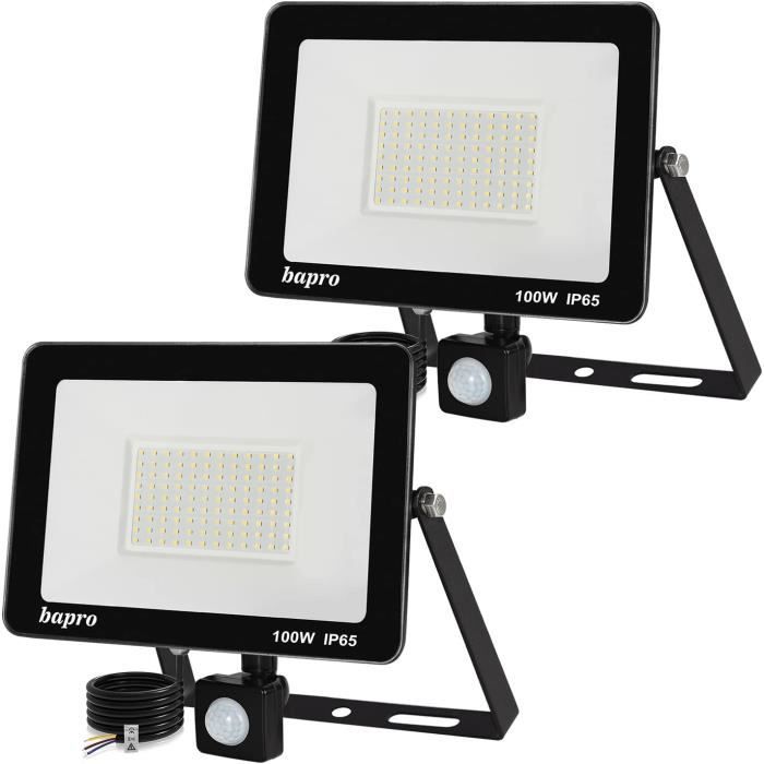 2X 100W Projecteur Led Détecteur De Mouvement, 10000Lm 3000K Blanc ...