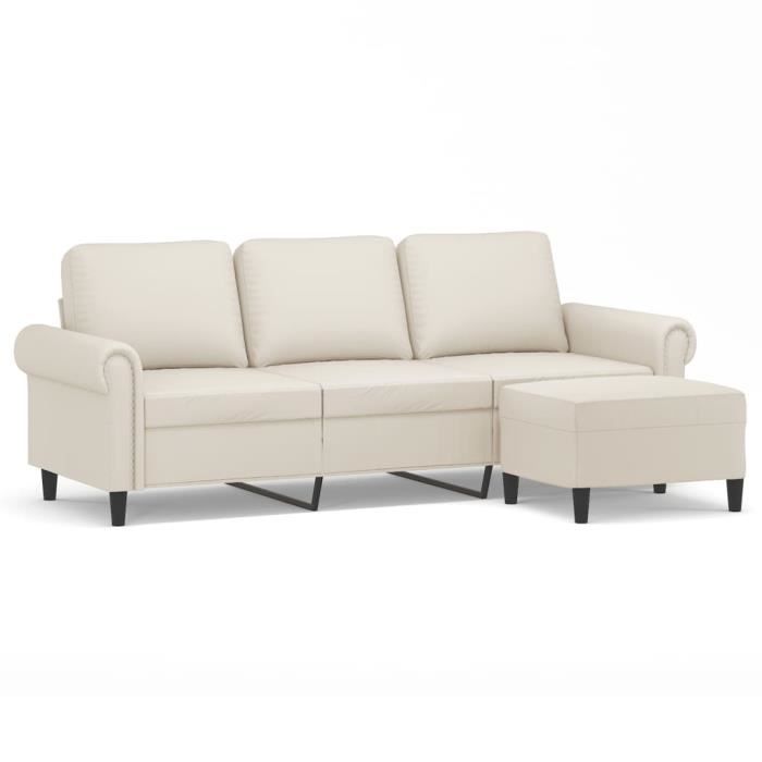 FHE - Canapé à 3 places avec repose-pieds Crème 180 cm Similicuir ...