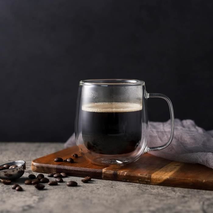 Verres Tasses À Café 2x360ml Borosilicate Double Paroi Cappuccino Latte ...
