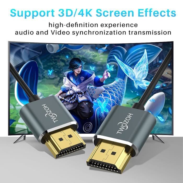 Câble Hdmi Vers Hdmi Slim 10M,Extrêmement Fin Câble Hdmi Flexible Pour ...