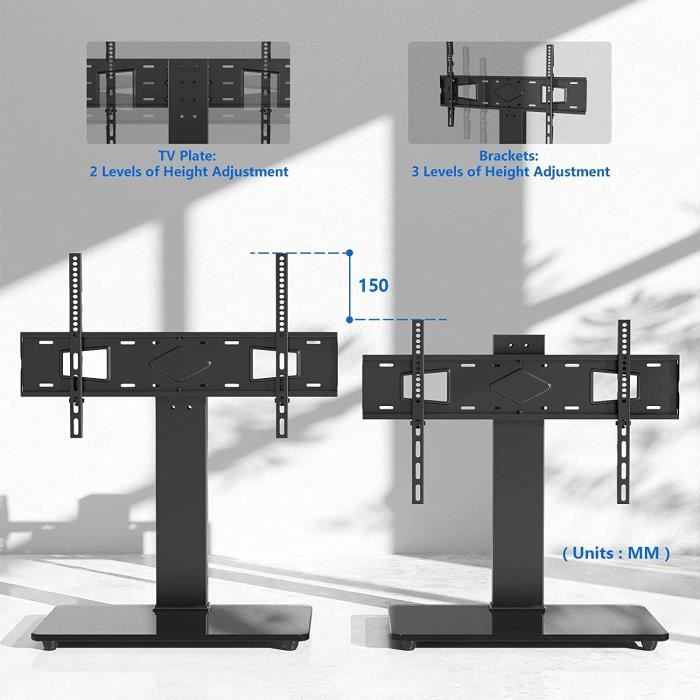 Pied TV sur Socle avec Support Pivotant et Réglable en Hauteur pour ...