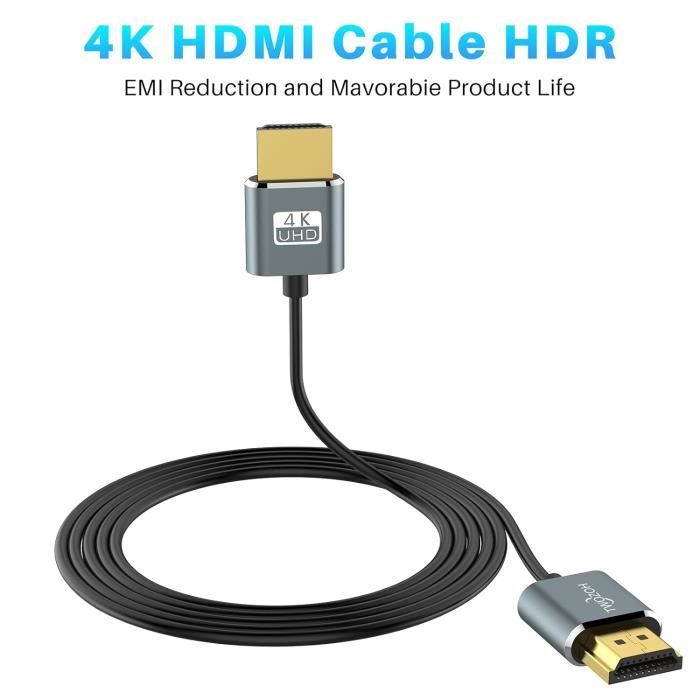 Câble Hdmi Vers Hdmi Slim 10M,Extrêmement Fin Câble Hdmi Flexible Pour ...