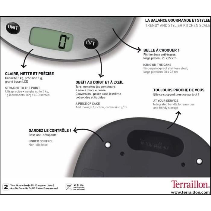 Balance De Cuisine Électronique - Tare, Conversions Liquides, Poignée ...